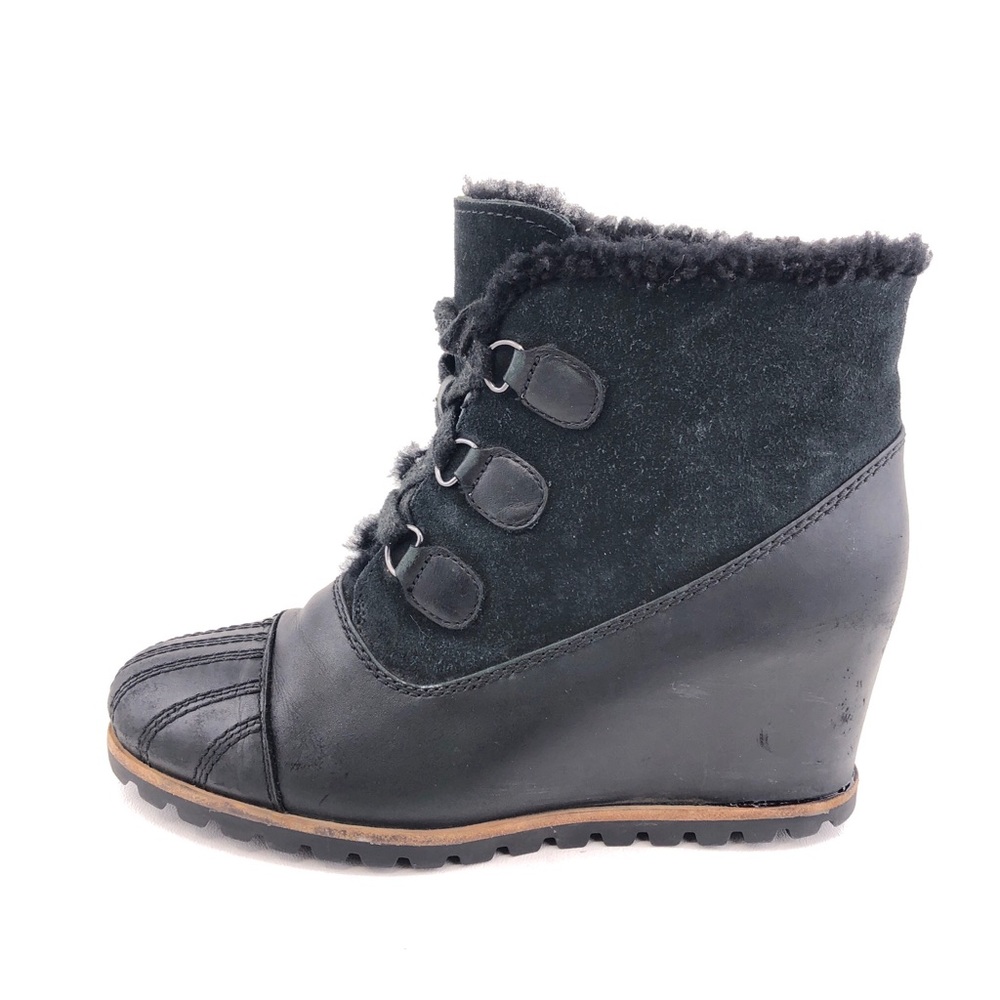 Ugg Alasdair Black Leather Winter Wedge Booties 10 - Gem